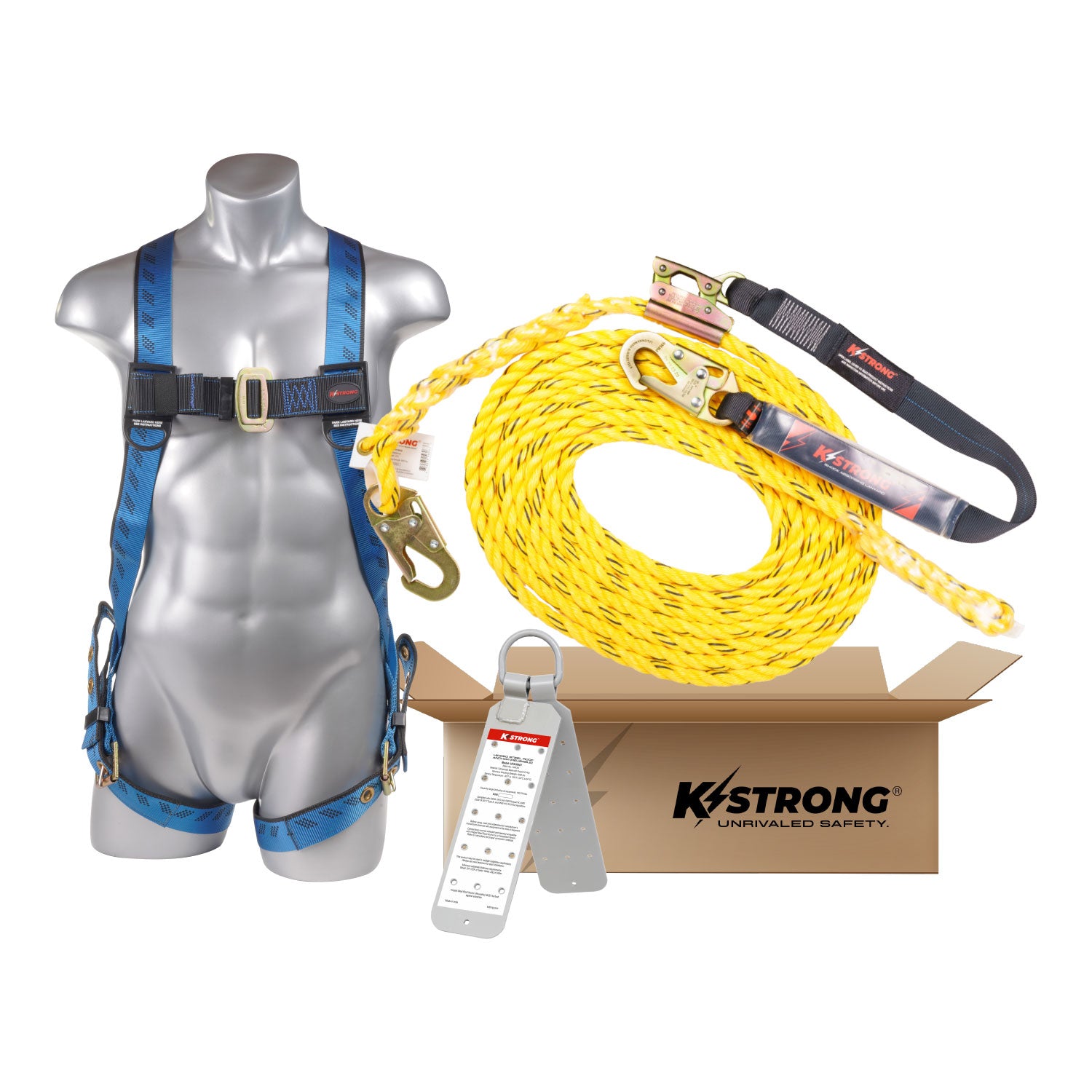 25 ft. Roofers Boxed Kit with harness, rope, rope grab assembly, and r ...