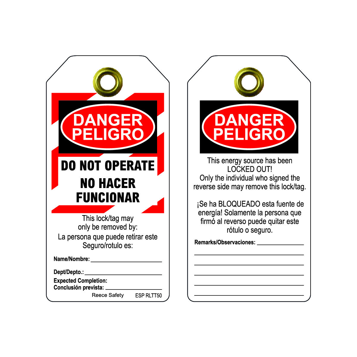 REECE Danger Do Not Operate Bi-Lingual(ENG/ESP) Tough Tag (Pack of 10 ...