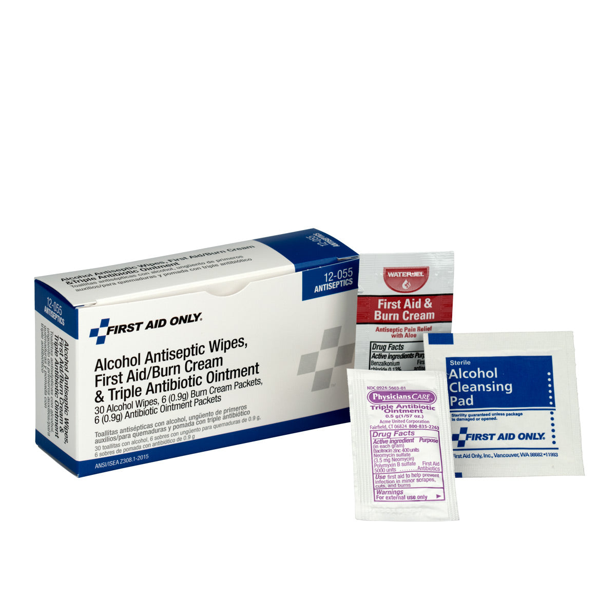 Antiseptic Pack (30 Alcohol Prep Pads, 6 Burn Cream, 6 Antibiotic ...