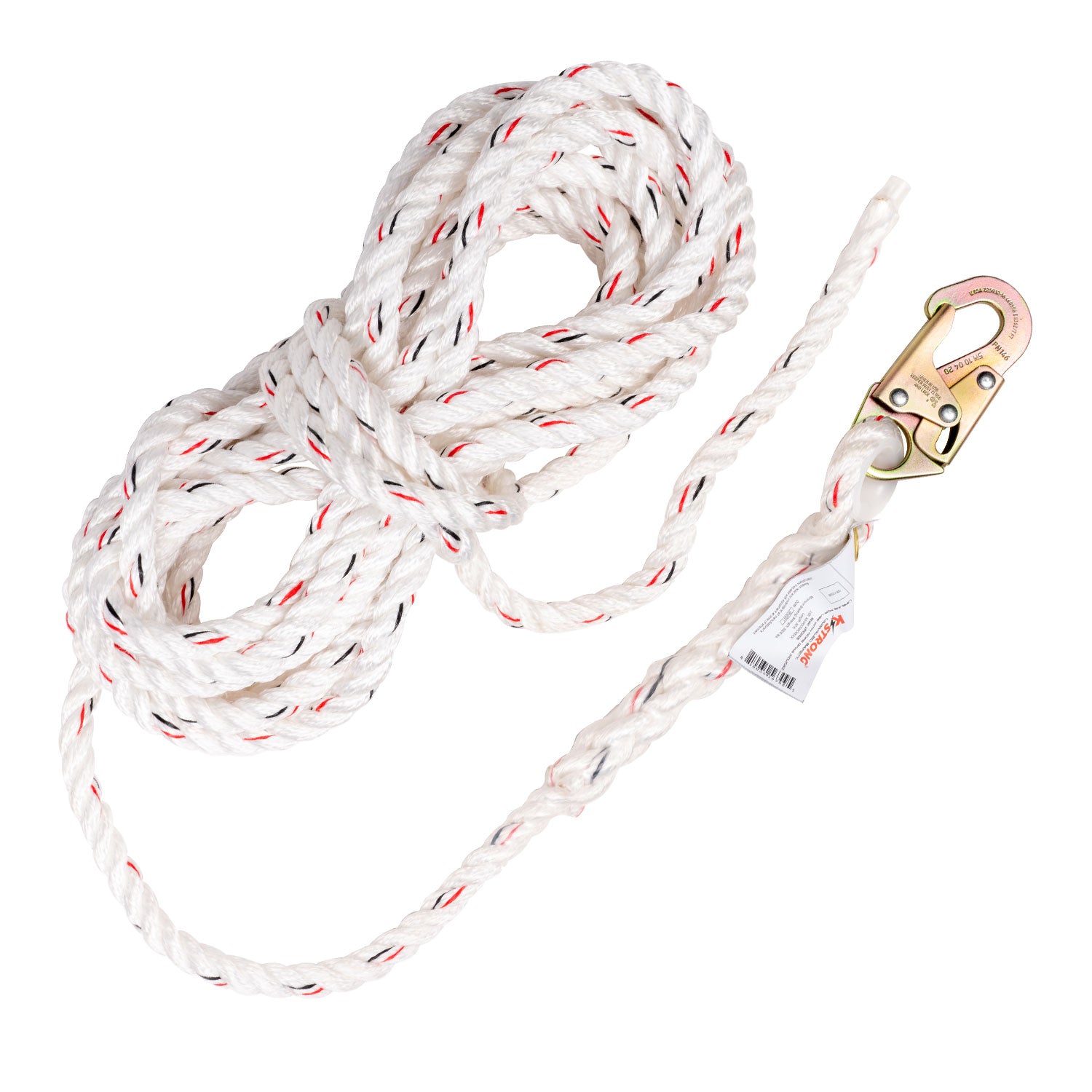 50 ft. Vertical White Polydac Rope Lifeline, Locking Snap hook on anch ...